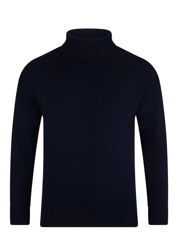 PAUL JAMES KNITWEAR The Modern Submariner Roll Neck Merino Wool Porter Jumper Navy - Blue
