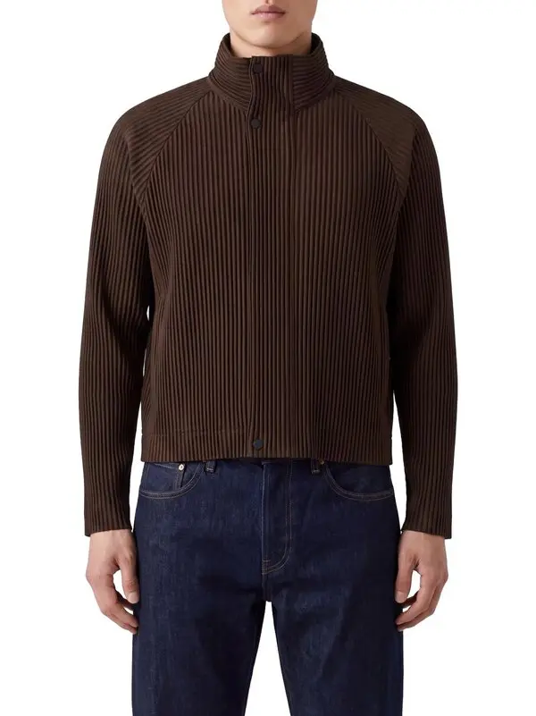 Issey Miyake High-neck Pleated Technical Fabric Cardigan Homme Pliss - Brown