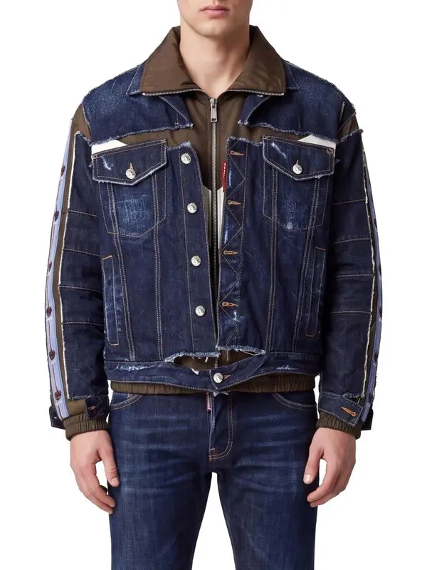 Dsquared2 Double-layer Patchwork Design Denim Jacket With Zip Closure - Blue