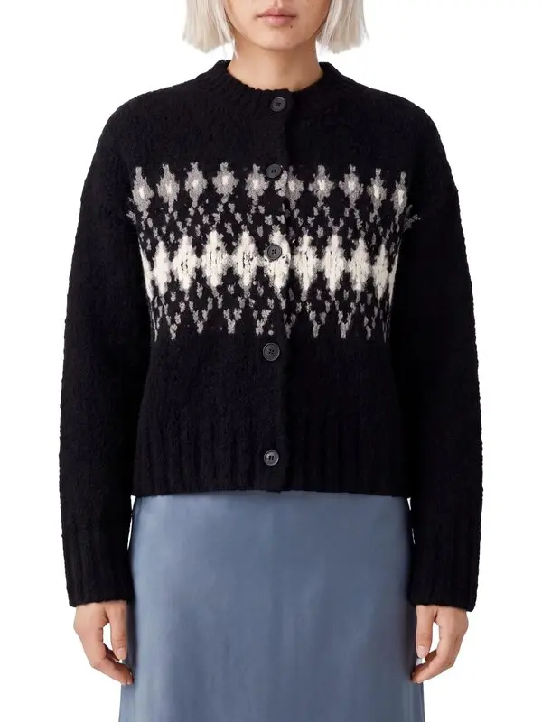 Altuzarra Wool Crewneck Cardigan With Abstract Jacquard Pattern - Black