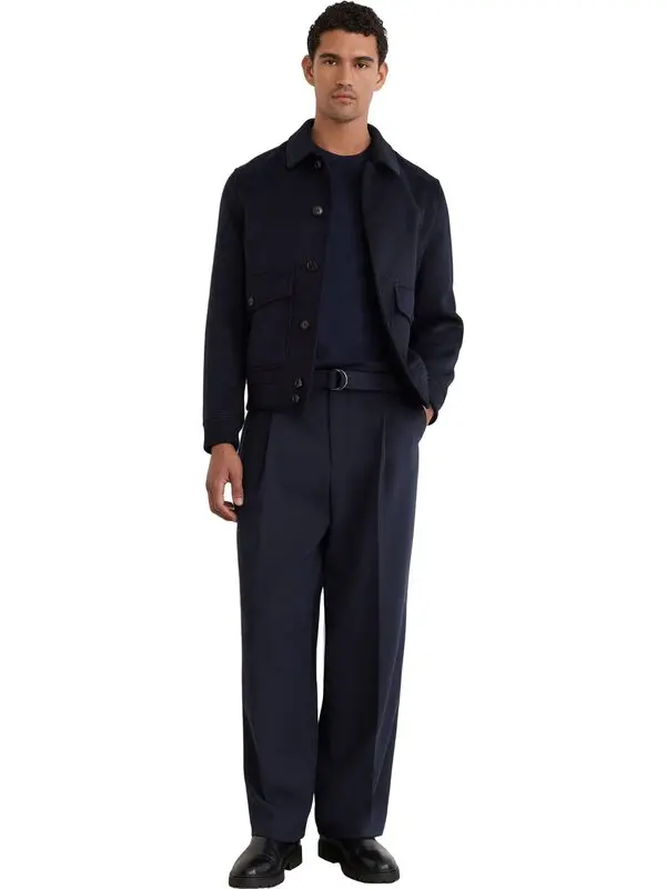 REISS Atwell Relaxed-fit Belted Trousers - Navy