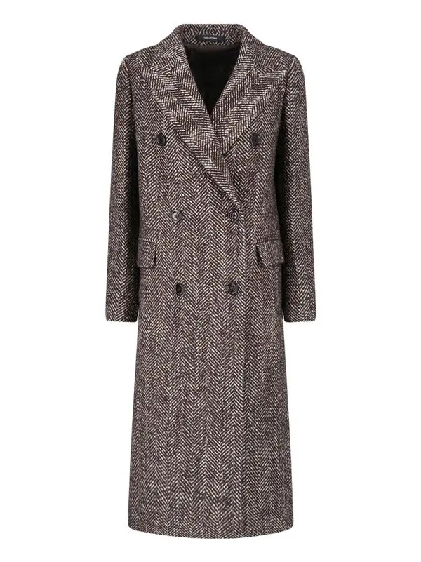 Tagliatore Double-breasted Herringbone Long Coat - Brown