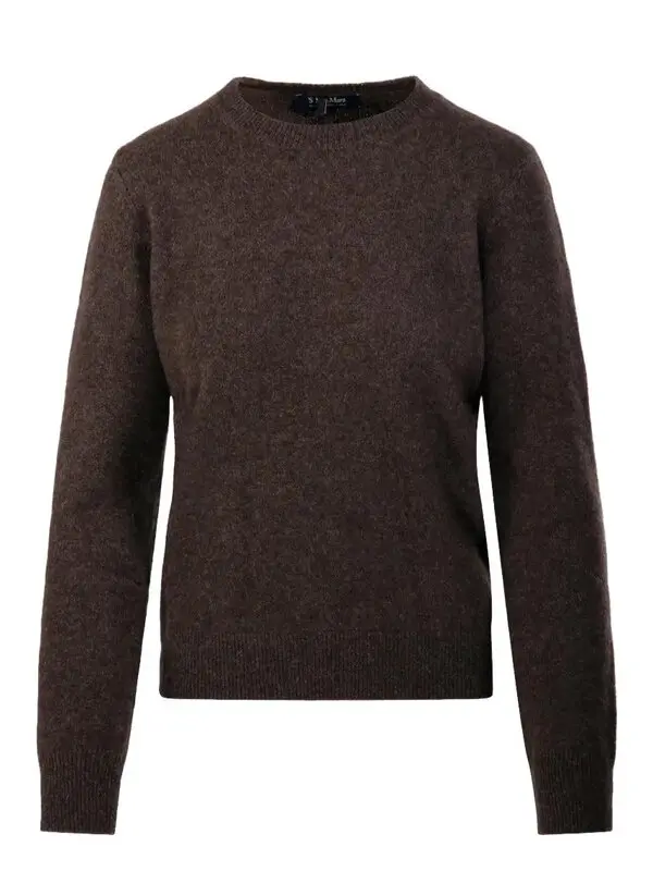Max Mara Yak Crewneck Sweater With Embroidered Elbow Patches - Dark Chocolate