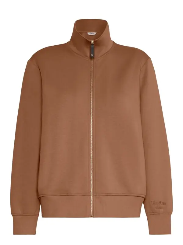 Max Mara Regular Fit High-neck Zip-front Sweater With Long Sleeves And Rib-knit Trim - Marrone