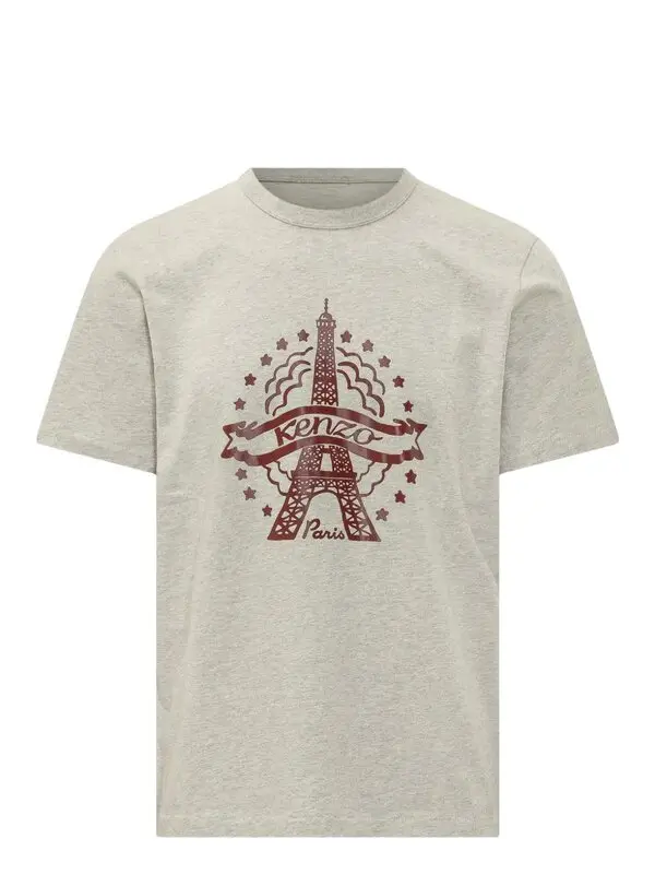 Kenzo Round Neck Tee With Glossy Front Print - Grigio