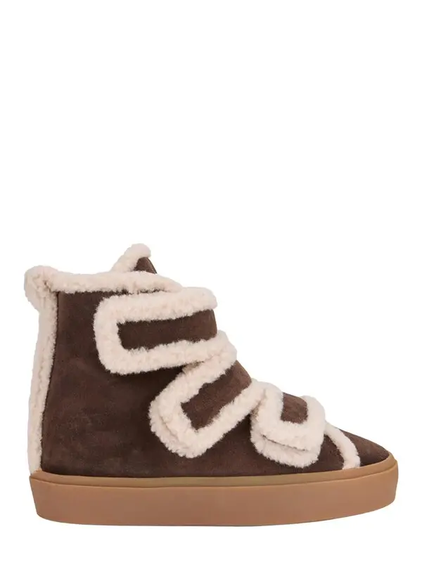 Inuikii Suede Mini Ankle Boot With Faux Fur Inserts And Strap-adjustable Fit - Brown