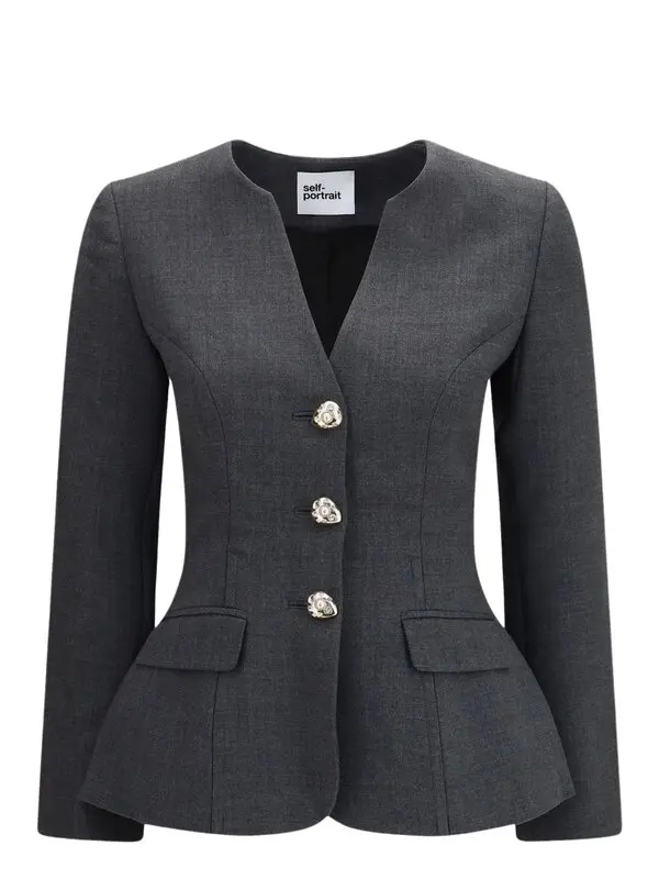 SELF-PORTRAIT Tailored Peplum Blazer With Jewel Buttons - Grey