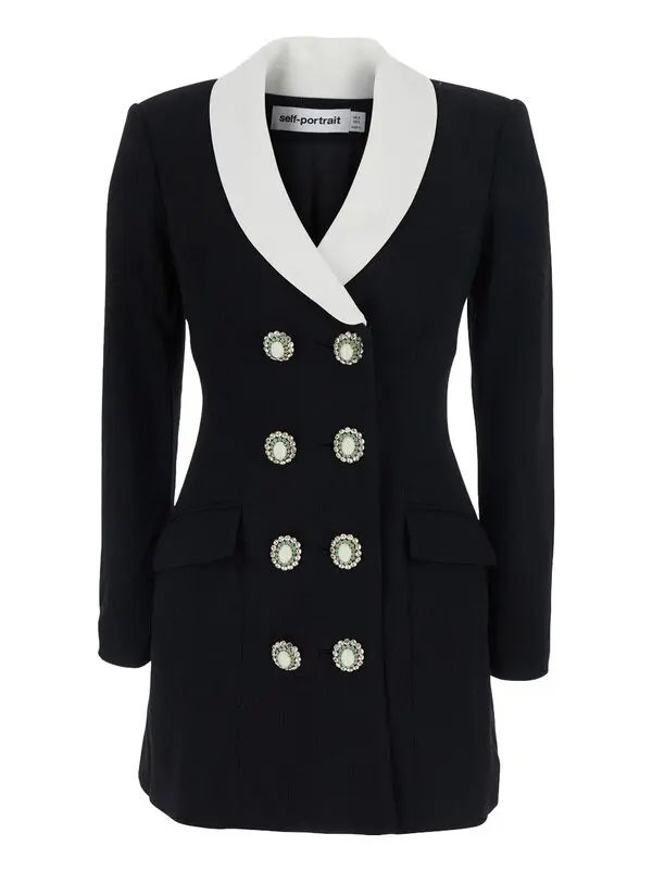 SELF-PORTRAIT Embellished Double-breasted Blazer Dress - Black