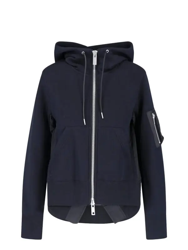 Sacai Zip-front Hooded Sweatshirt Jacket - Black