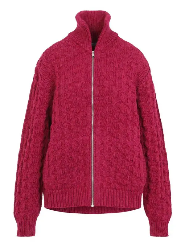 Prada Cable-knit Wool Zip-front Cardigan - Red