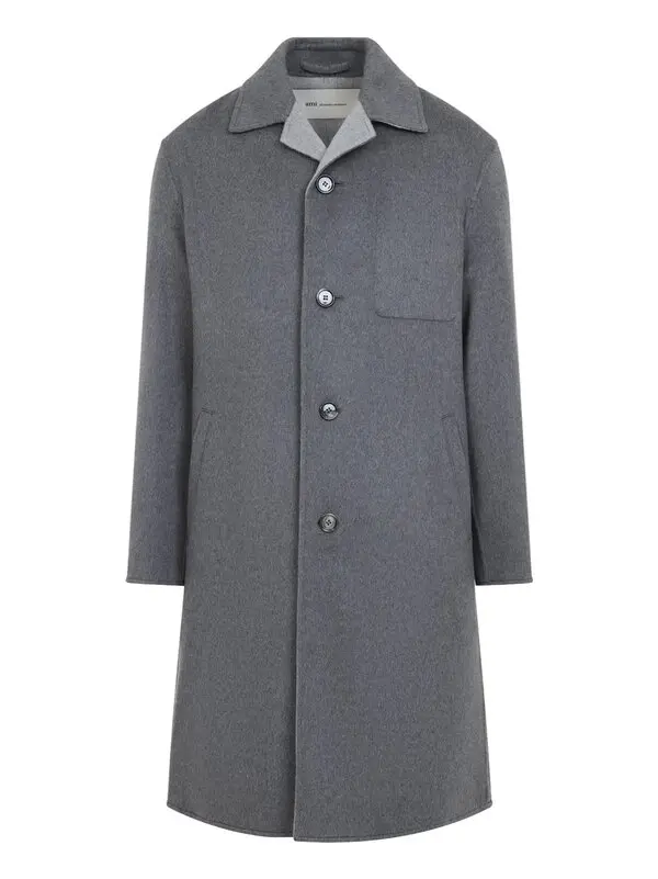 AMI Paris Double-breasted Wool Cashmere Car Coat Jacket - Grey