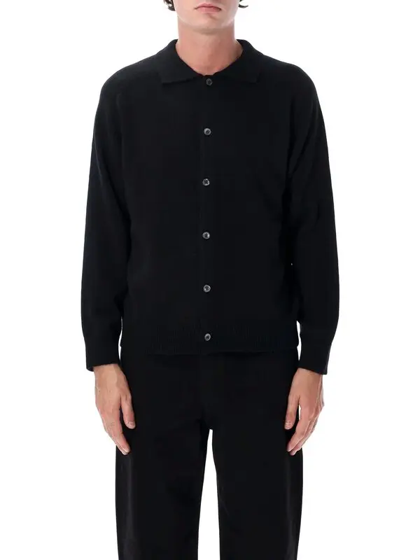 DUNST Button-front Knit Polo Sweater - Nero