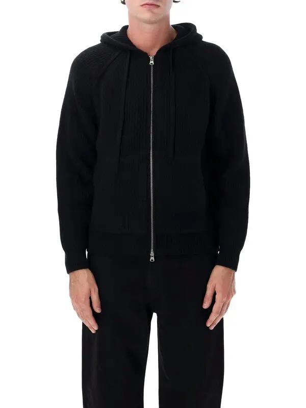 DUNST Zip-front Hooded Knit Sweater - Nero