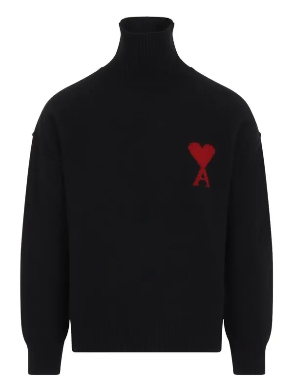 AMI Paris Wool Funnel Neck Sweater - Black