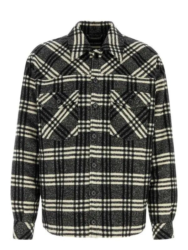 Dolce & Gabbana Embroidered Stretch Wool Blend Overshirt For - Checked