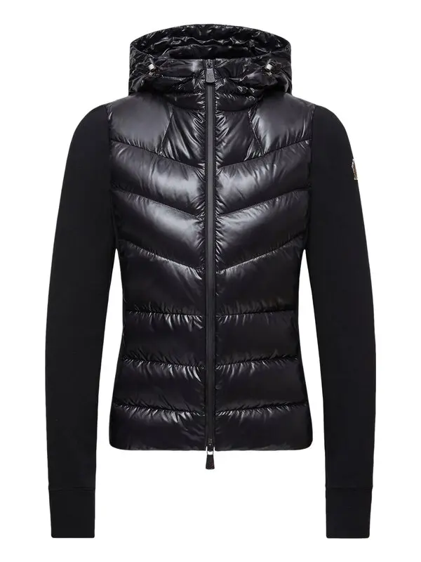 Moncler Stretch Polar Fleece Down-filled Hooded Jacket With Water-repellent Zip - Nero