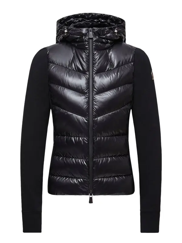 Moncler Stretch Polar Fleece Down-filled Hooded Jacket With Water-repellent Zip - Nero