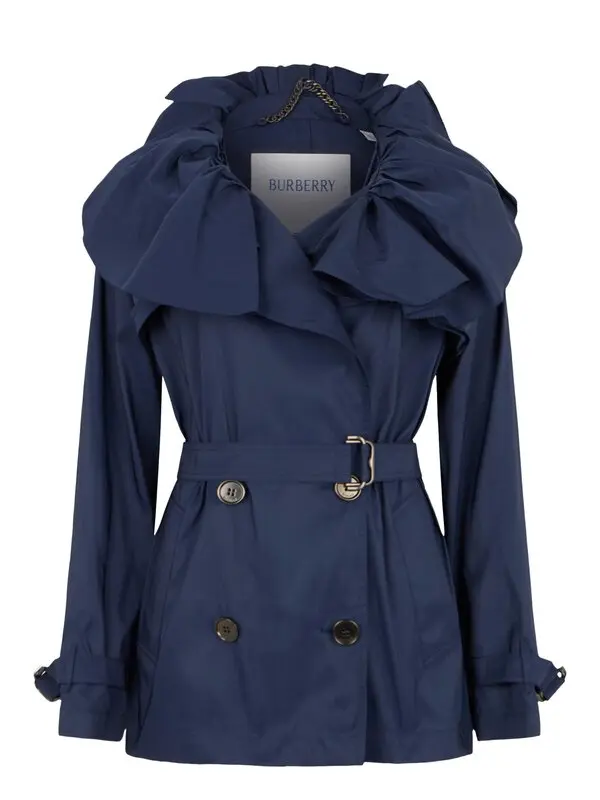 Burberry Inspired Short Technical Trench With Waist Belt - Blue