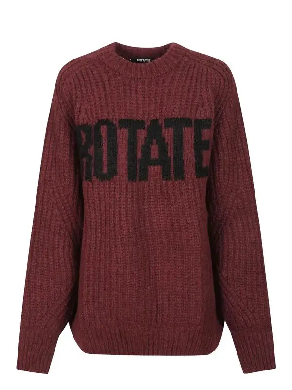 ROTATE BY BIRGER CHRISTENSEN Front Logo Crewneck Sweater In Cotton, Alpaca & Wool - Rosso