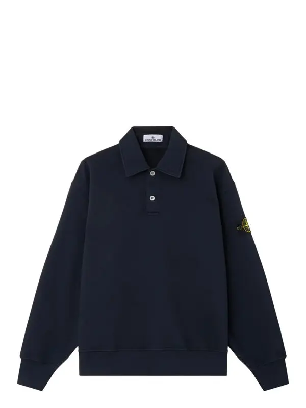 Stone Island Brushed Fleece Polo Shirt With Classic Collar & Button Placket - Blu