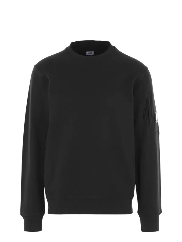 C.P. COMPANY Ribbed Crewneck Sweatshirt With Back Embroidered Logo And Lens Detail - Nero