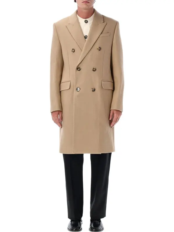 AMI Paris Double-breasted Virgin Wool Overcoat - Beige