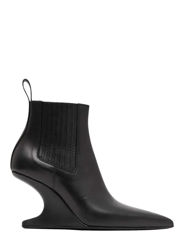Rick Owens Leather Sculptural Heel Ankle Boots - Black