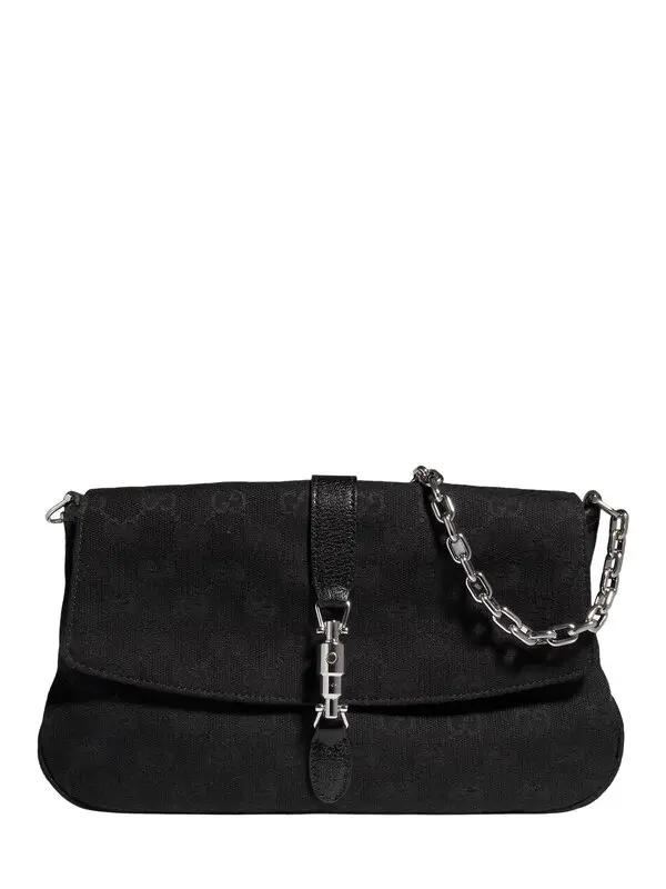 Gucci Height 14.5 Cm Mini Gg Canvas Shoulder Bag With Detachable Leather Strap - Nero