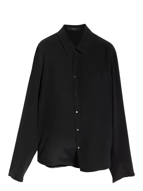 Gucci Metal Snap Button Point Collar Silk Shirt With Long Sleeves, Slim Fit, Size - Nero