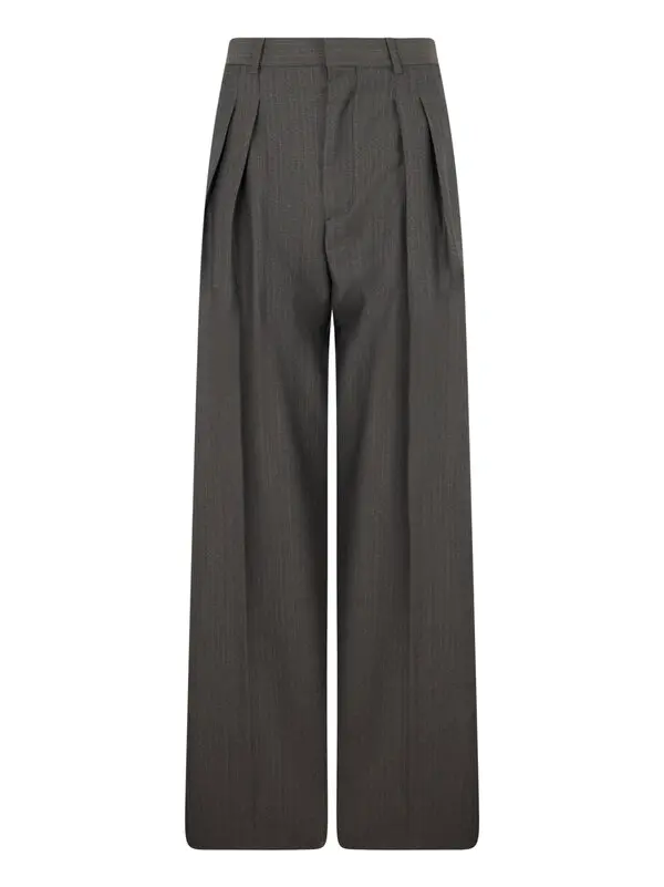 Bottega Veneta Loose Checkered High-waist Pleated Wool-modal Trousers - Grey