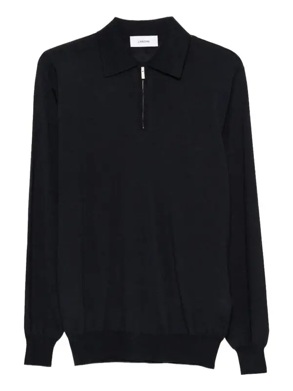 LARDINI Half-zip Polo Sweater In Wool-silk-cashmere Blend - Blu