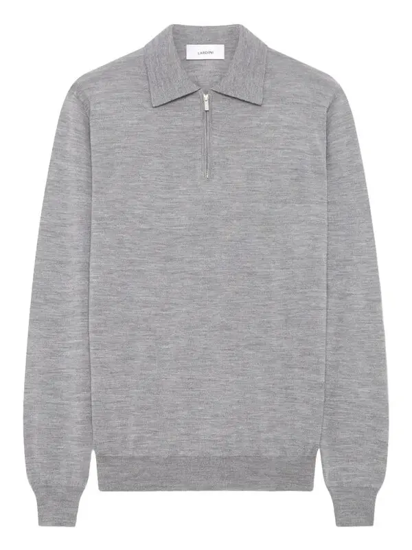 LARDINI Half-zip Polo Sweater In Wool-silk-cashmere Blend - Grigio