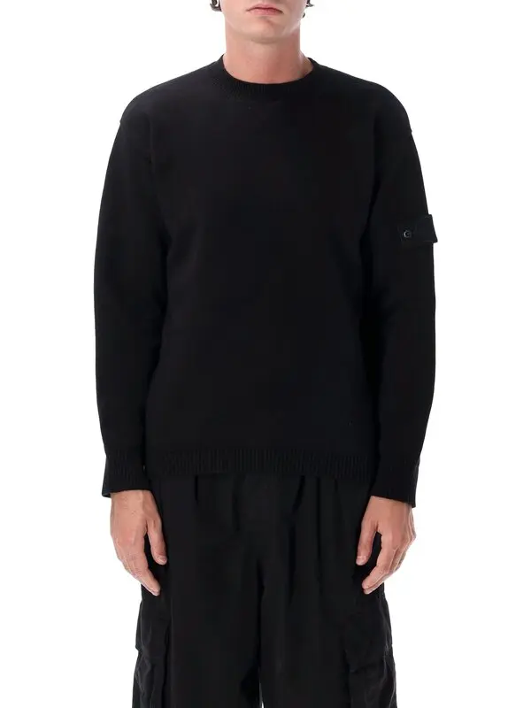 Stone Island Crewneck Sweater With Sleeve Patch - Nero