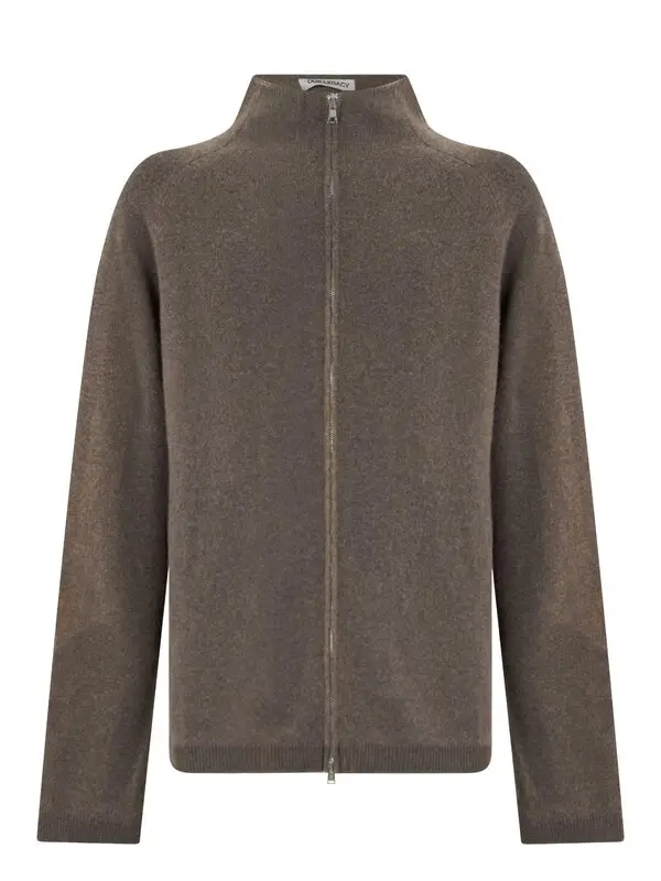 Our Legacy Merino Wool Zip Cardigan With High Collar - Mud