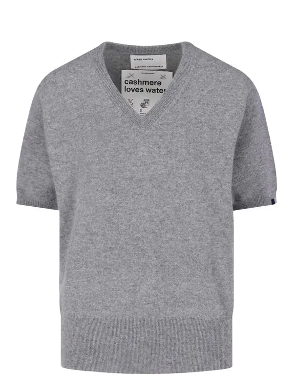 Extreme Cashmere Short-sleeve V-neck Cashmere Sweater - Grey