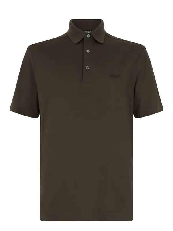 Zegna Style Short-sleeve Cotton Polo Shirt With Button Placket - Mud