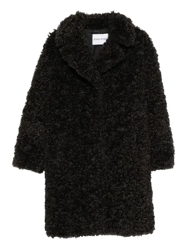 STAND STUDIO Notched-collar Coat With Patch Pockets And Concealed Snap Front - Marrone