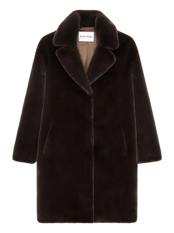 STAND STUDIO Notch Collar Coat With Concealed Snap Closure, Side Slit Pockets & Interior Zipper Pocket - Marrone