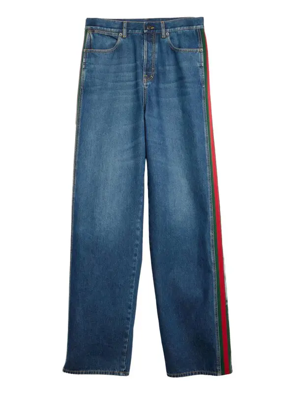 Gucci Leather Label Web-stripe Five-pocket Relaxed Fit Jeans - Blu