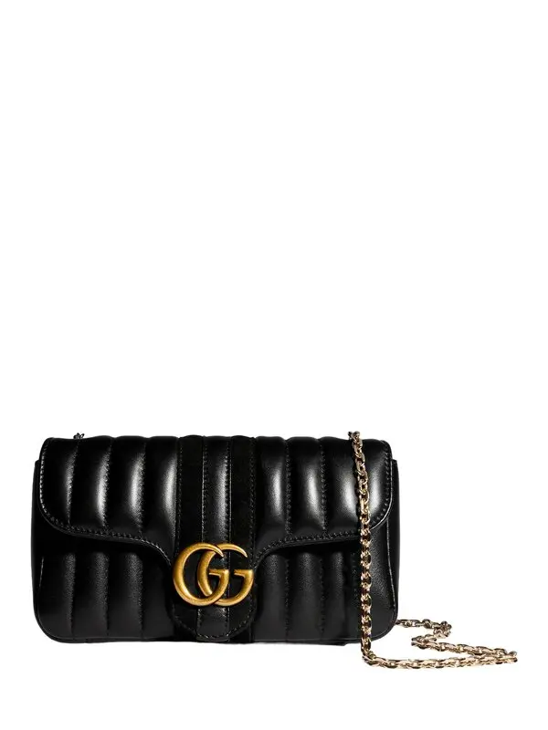 Gucci Double G Mini Leather Shoulder Bag With Detachable Chain Strap - Nero