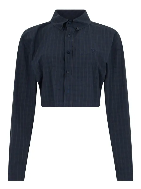 Gucci Checkered Design Cropped Shirt For - Blue
