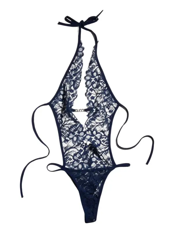Gucci Metal-detail Halterneck Bodysuit Top With Lace-up Neckline - Blu