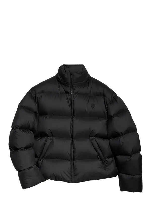 Gucci Embroidered Crest Stand-collar Oversized Zip Jacket With Hidden Hood And Drawstring - Nero