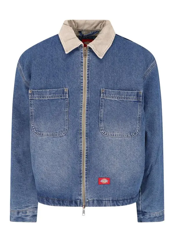 Dickies Denim Zip-up Jacket With Corduroy Collar - Blue