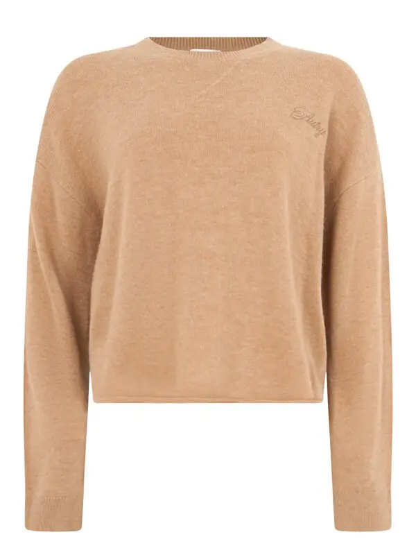 AUTRY Mini Cropped Wool & Cashmere Crewneck Sweater - Beige