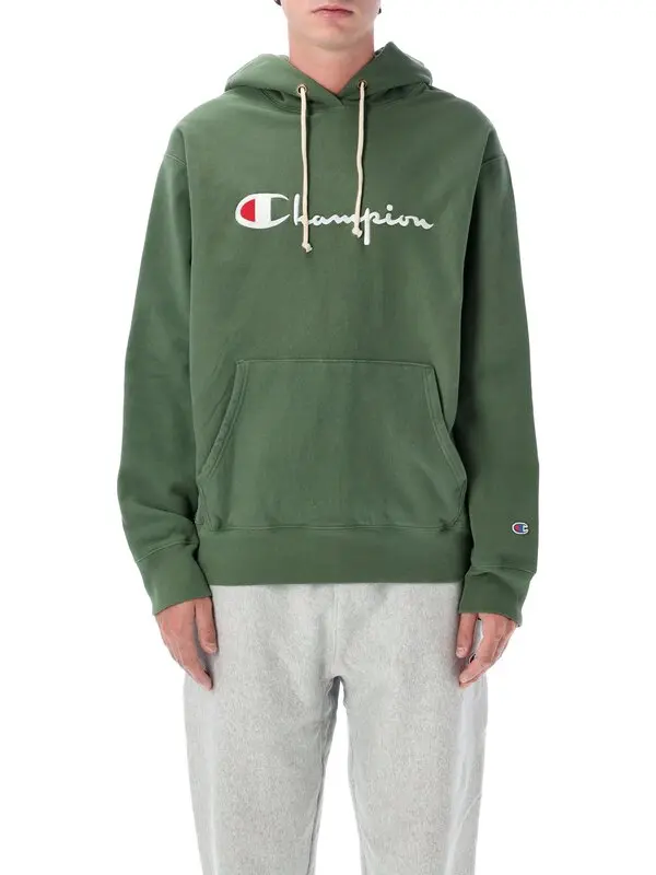 Champion Fleece Relaxed Fit Hoodie With Embroidered Chest Logo - Verde
