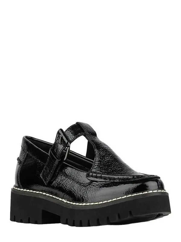 DONALD PLINER T Strap Leather Suede Loafer Flats - Black
