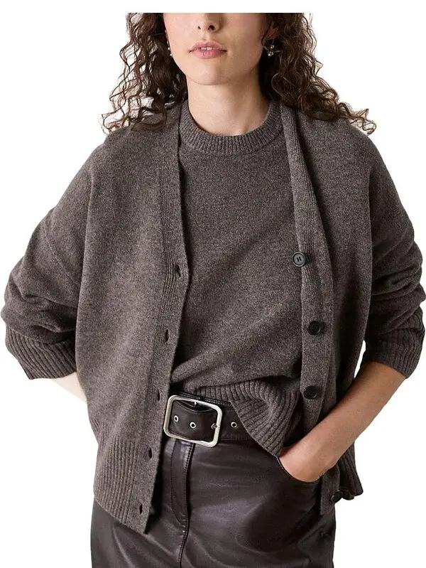 Whistles Wool V Neck Cardigan - Neutral