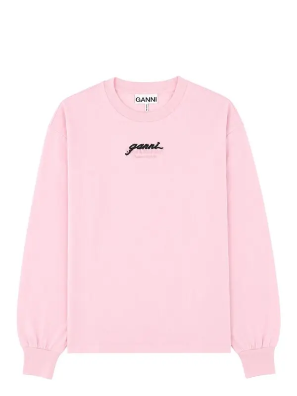 GANNI T-shirt A Manica Lunga Con Logo E Stampa - Pink