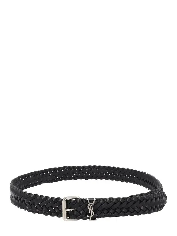 Saint Laurent Cintura Cassandre In Pelle Intrecciata - Black